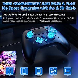 Compatible with PS5 Controller, Wired Controller for Playstation 5/PS4/PC, Gaming Controllers, Gamepad with Dual Vibration 6-axis Gyroscope Support Turbo Macro Multi Touch Pad 3.5mm Audio Jack