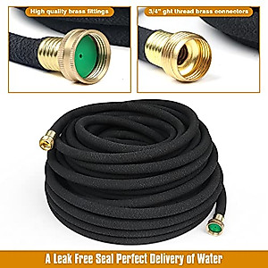 Soaker Hose 100ft for Garden Beds Solid Brass Interface Irrigation Save 70% Water Heavy Duty Rubber 1/2" Diameter Great for gardens/flower beds Accessories Contain Various Connections