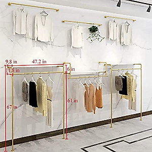 Ethemiable Simple Metal Wood Clothing Store Display Stands, Entrance Porch Organization Hanging Garment Rack,Wall Mounted Storage Clothes Shoe Bag Pipe Shelf, Home Bookcase Towel Rack (Gold, 47.2" L)
