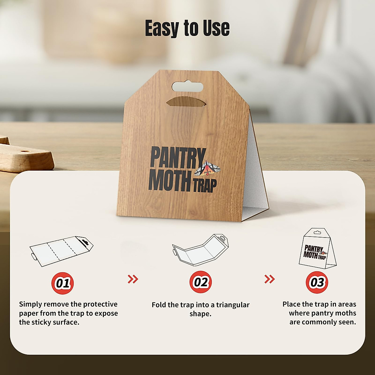 POPTRAP 10 Pack Pantry Moth Traps, Non-Toxic Glue Moth Trap for Food and Cupboard, Traps with Natrual Pheromones, Wood Grain Appearance for Pantry Moths