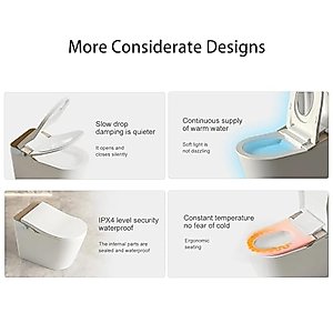 One Piece Elongated Smart Toilet Bidet with Auto Open & Close, Auto Flush, Foot Sensor Flush, LED Temperature Display, Heated Seat and Integrated Multi Function Remote Control