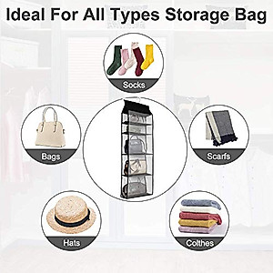 Dearjana Improved Closet Handbag Purse Holder with 5 Large Heavy-Duty Mesh Shelves, Space Saving Hanging Handbag Storage Tote Bag Organizer Holder for Wardrobe Closet(Black)