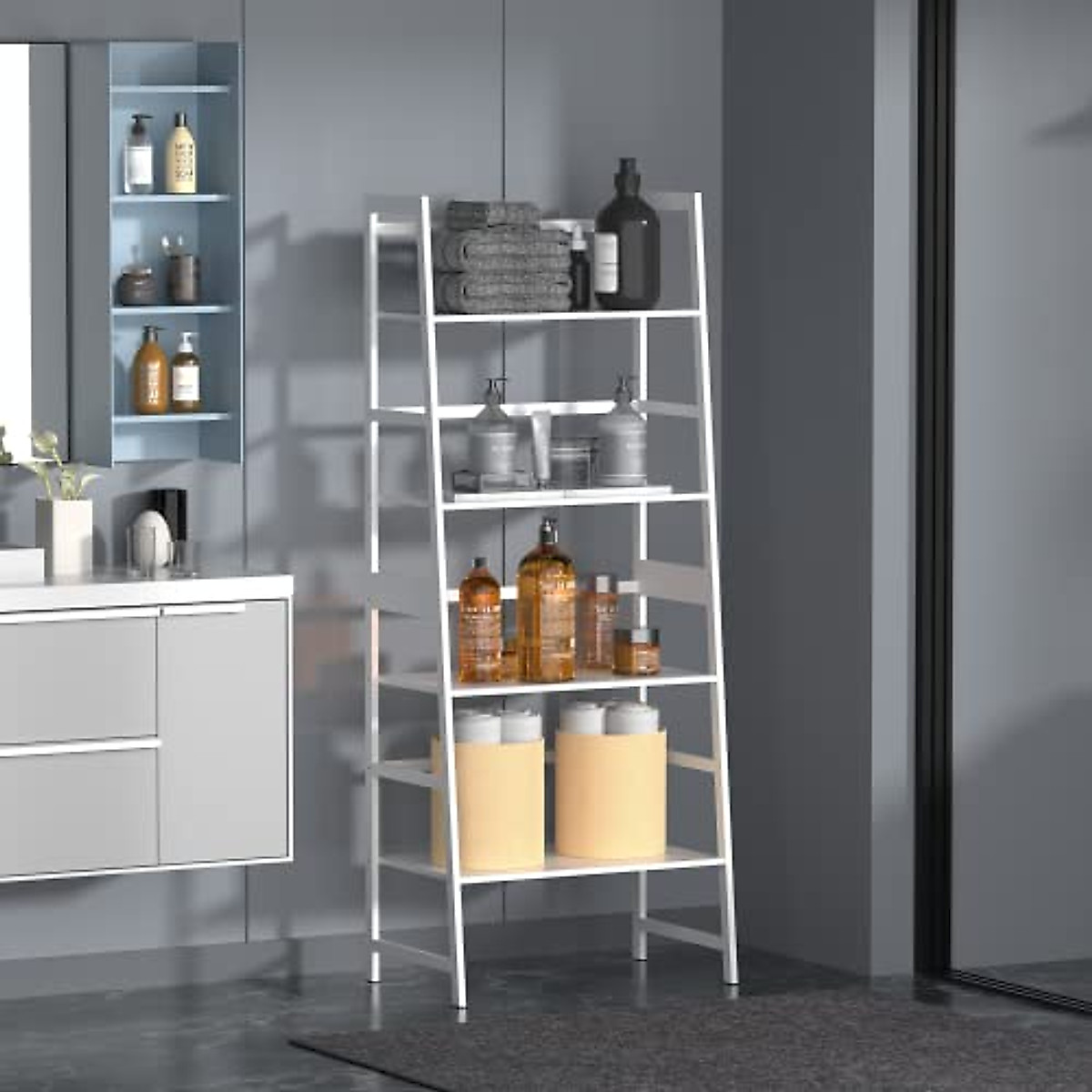 WTZ Bookshelf Book Shelf, Bookcase Storage Shelves Book case, Ladder Shelf for Bedroom, Living Room, Office MC-801(White)