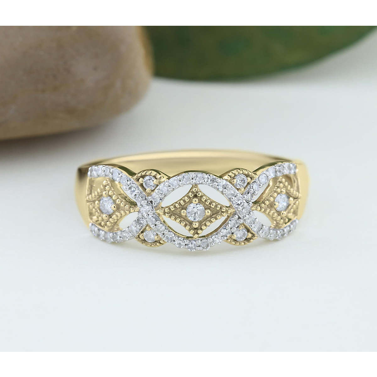 Dazzlingrock Collection 0.33 Carat (ctw) 10K Round Diamond Ladies Vintage Style Wedding Band 1/3 CT, Yellow Gold, Size 7