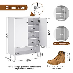 Wanttii Shoe Cabinet, Large Shoe Storage Cabinet with Doors, Shoe Rack Organizer with Storage for Entryway, Hallway, Living Room (White Doors)