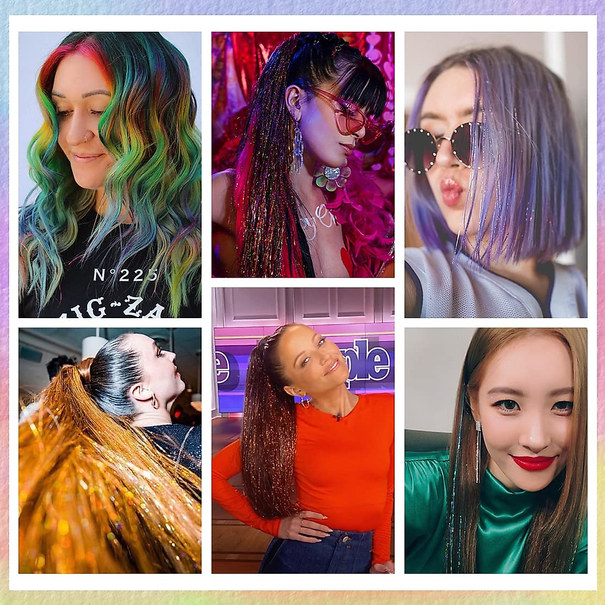 UPTOUP 46 inch Hair Tinsel Kit with Tools 12 Colors 2000 Strands Glitter Sparkling Shiny Hair Extensions Silk Fairy (12 colors)