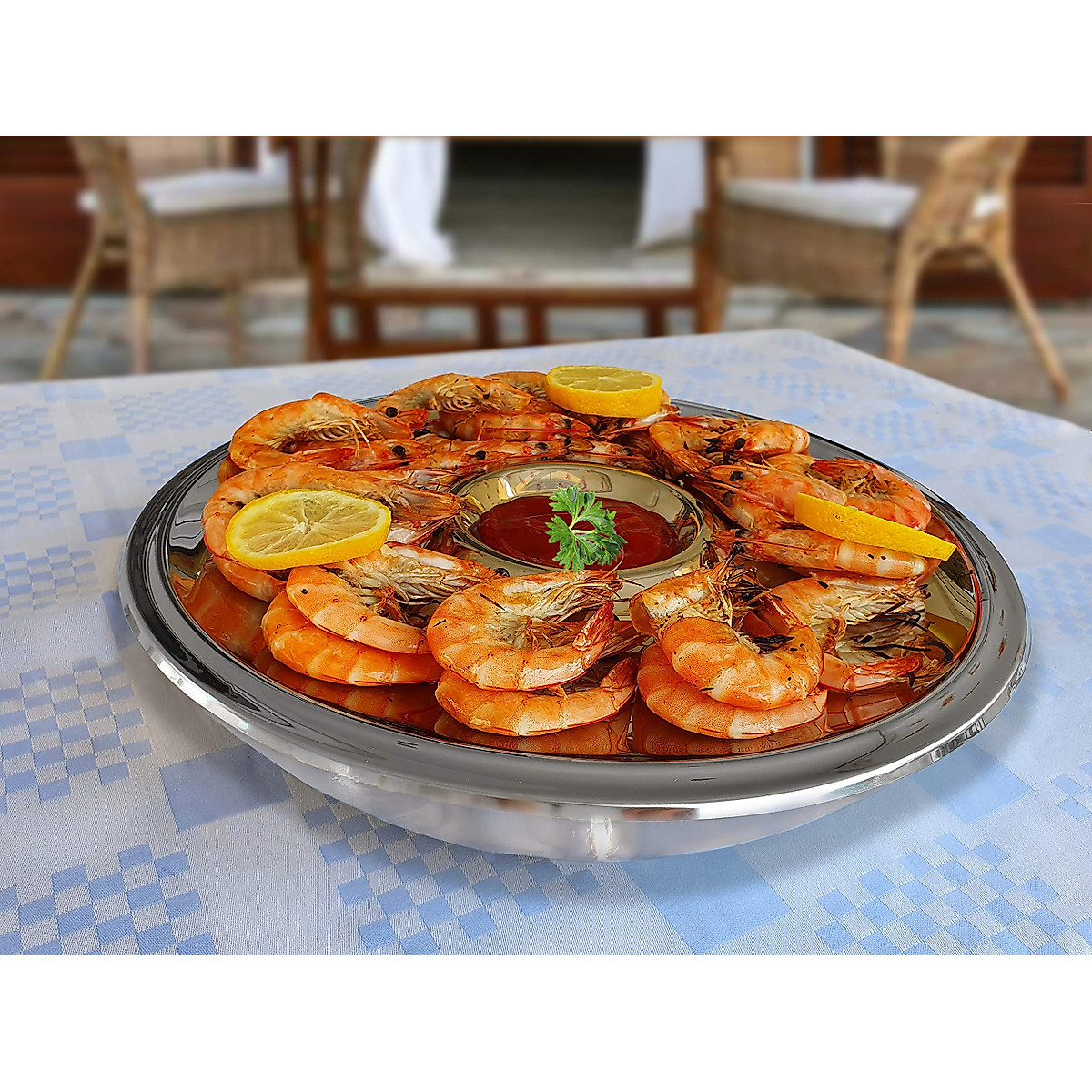 Maverick Unity Shrimp Cocktail Serving Dish and Bowl With Ice - Elegant and Large Platter for Seafood, Oysters, Crawfish, Veggies, Fruits, Salads.