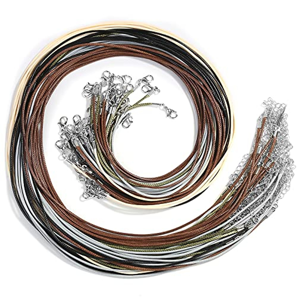 Necklace Cord, Paxcoo 50Pcs Necklace String Rope with Clasp, 24 Inch Waxed Cotton Cord Necklace Bulk for Charms Pendants, Bracelets, Necklaces, Jewelry Making Supplies and Beading Supplies