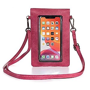 Clear Window Crossbody Bag Phone Purse Pouch Case for iPhone 11 Pro Max/iPhone X/XS/XR/XS Max / 8 7 Plus/iPhone SE 2020 / Google Pixel 4 / 3a / 3 XL (Pink)