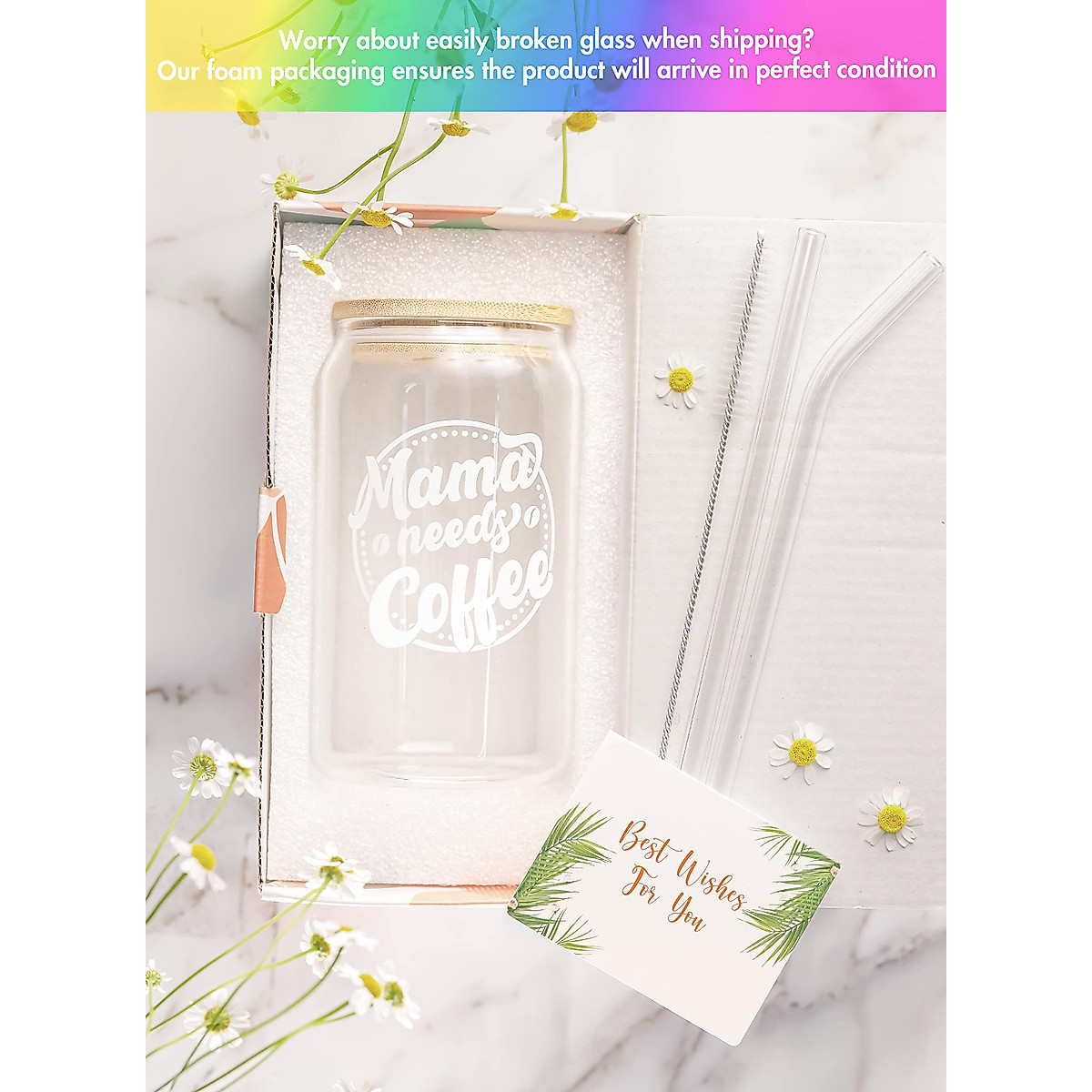 NewEleven Mothers Day Gifts For Mom - Unique Birthday Gifts For Mom, Mother, Wife, New Mom, Bonus Mom, Pregnant Mom - 16 Oz Coffee Glass