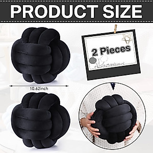 Namalu 2 Pieces Plush Stuffed Knot Ball Pillows Aesthetic Decorative Round Throw Knotted Pillows for Stress Relieving Bed Sofa Bedroom Decoration(10.6 Inches,Black)