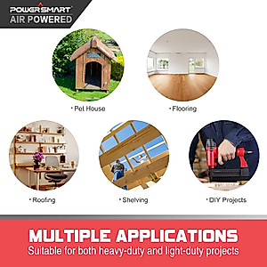 Pneumatic Brad Nailer, POWERSMART 2 in 1 Nail Gun and Crown Stapler with Safety Glasses, Compatible with 5/8” up to 2” Nails, 18 Gauge Brad Gun for Upholstery, Carpentry and Woodworking Projects