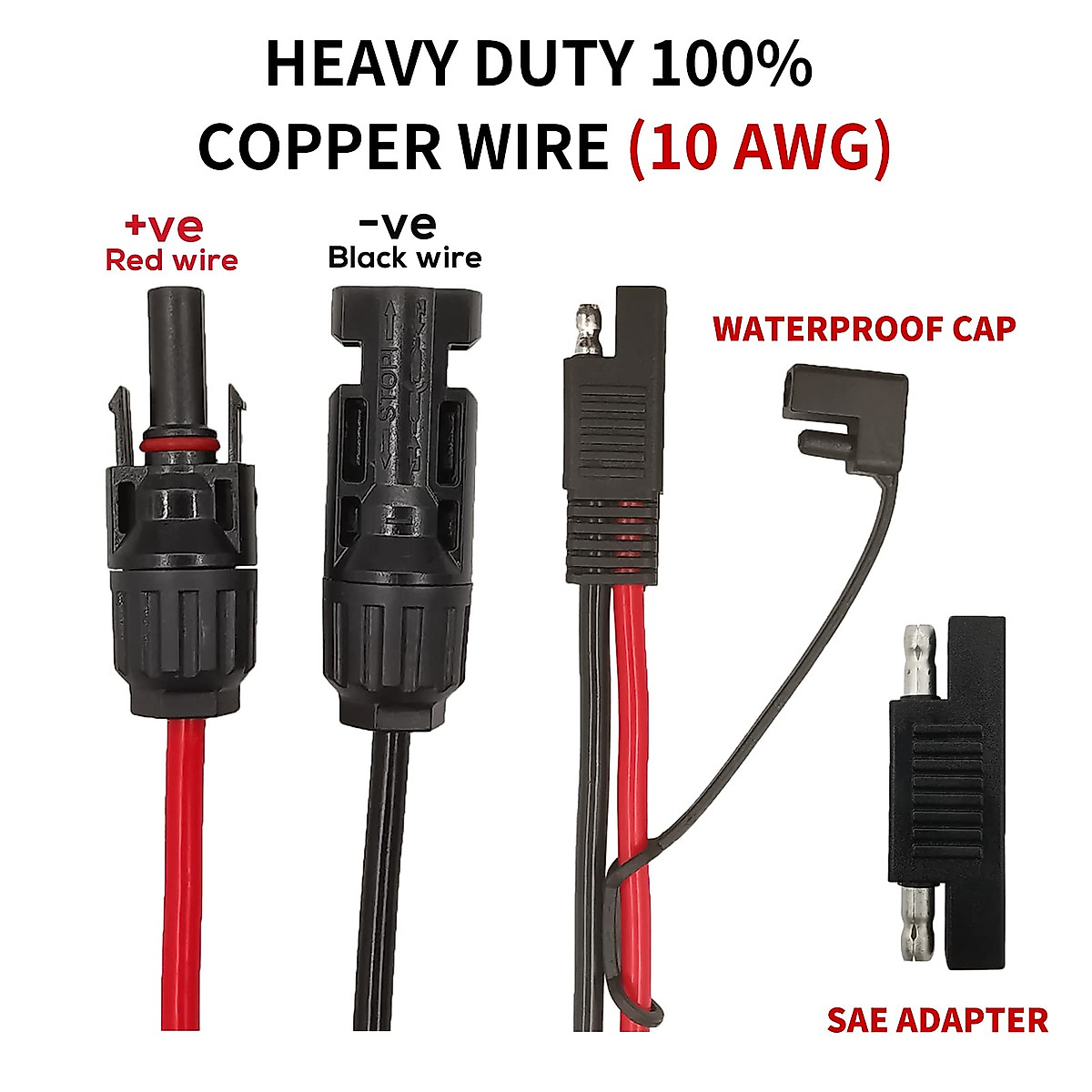10 AWG SAE to Solar Panel Adapter, RV Solar Panel Connector Cable, Solar to SAE Connector Cable, with SAE Polarity Reverse Adapter Plug
