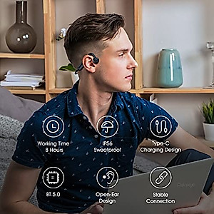 RELAXYO Bone Conduction Headphones, Open Ear Wireless Earphones BT 5.0 Headset, with Up to 8 Hours Playtime Built-in Mic IP56 Sweatproof, for Running Hiking Cycling and Workouts(Black)…