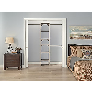 ClosetMaid SuiteSymphony Wood Closet Organizer Starter Kit with Tower and 3 Hang Rods Shelves, Adjustable, Fits Spaces 4 – 9 ft. Wide, Natural Gray, 16"