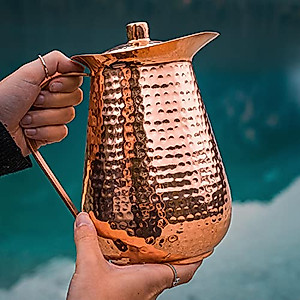 Kosdeg - Copper Pitcher With Lid - 68 Oz - Drink More Water, Lower Your Sugar Intake And Enjoy The Health Benefits - Pure Copper Handmade Hammered Jug, The Best Bedside Carafe - Heavy Gauge