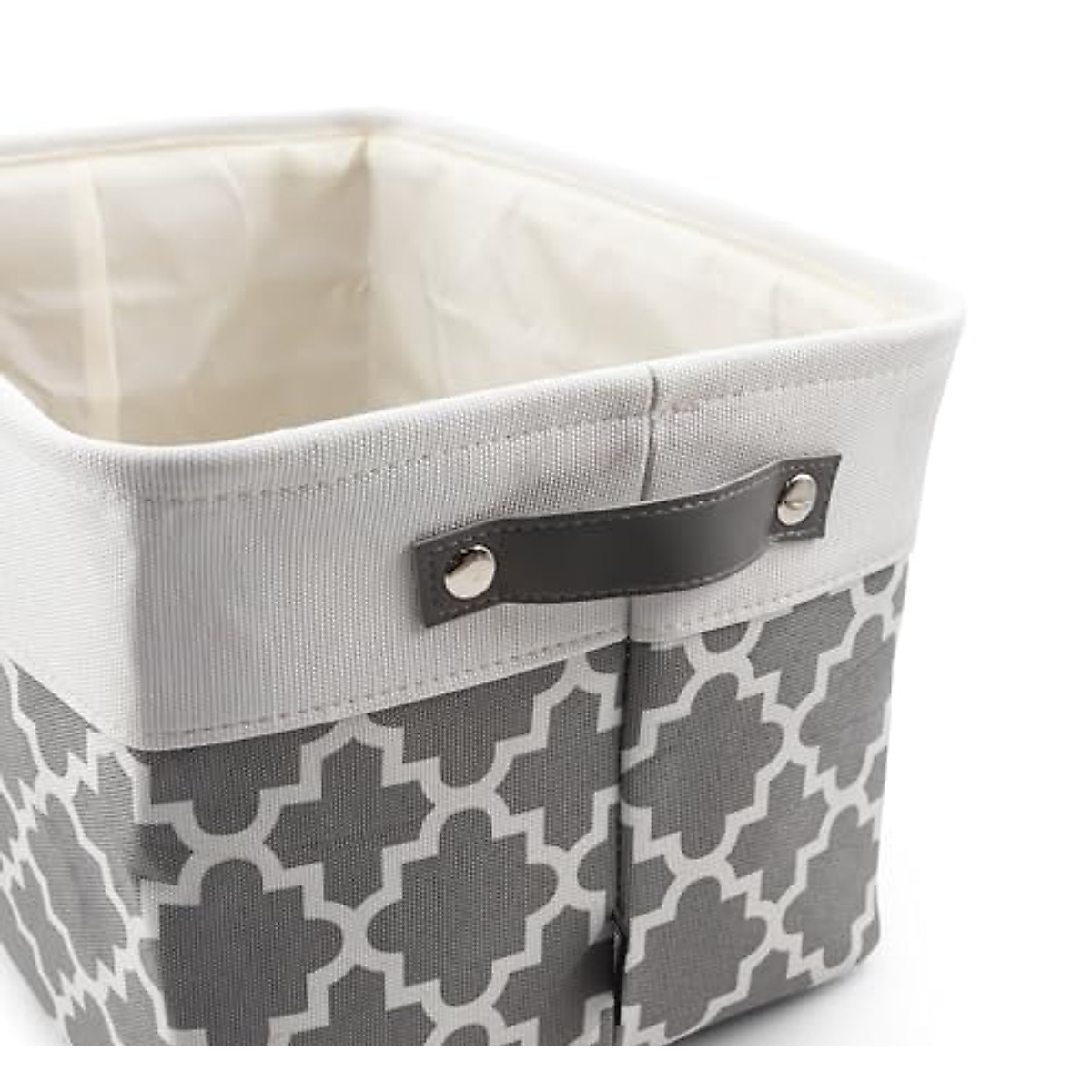 HYGGE + Linen Storage Bin Basket 15.8" x 12.5" x 10" Durable fabric & lightweight design. Great for storing toys, books, linens, games, clothing, baby products & more! (WHITE/QTF GREY, 2 PACK)