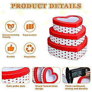 9 Pieces Mother's Day Heart Shaped Gift Boxes with Transparent Window Red Heart Dot Flower Boxes Cardboard Floral Gift Goody Box for Holiday Decorative Present Wrapping Packaging, 3 Sizes