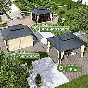 12' x 14' Hardtop Gazebo,Outdoor Galvanized Steel Metal Double Roof Gazebo with Curtains and Netting for Patios,Gardens, Lawns,Cream