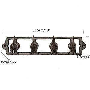 Sungmor Cast Iron Funky Coat Hook Hanger - Interesting Dog Tail Wall Mounted Rack with 4 Hooks - Rustic Style Wrought Iron Decorative Wall Hook Rack for Keys Clothes Hats Towels