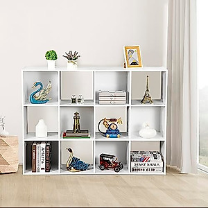 ZenStyle 12 Cube Storage Shelf Organizer Bookshelf with Open Back Closet Cabinet, DIY Plastic Modular Book Shelf for Organizing Closet Bins