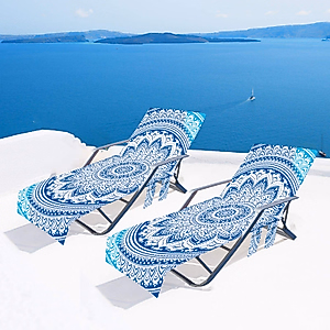 Jienono Beach Chair Cover, Microfiber, Quick-Drying, Side Pockets, Elastic Straps, Multiple Colors Available