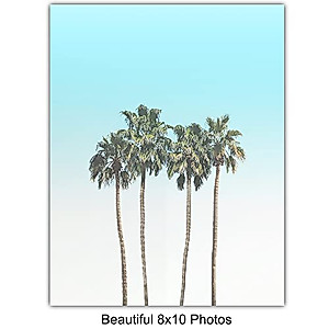Ocean Art Print Set - Tropical Palm Trees and Surfing Wall Art Posters - Unique Home Decor for Lake or Beach House, Bathroom - Gift for Surfers - 8x10 Photo Unframed