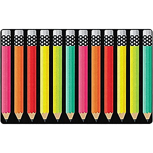 Flagship Carpets Schoolgirl Style Stylish Black & White Brights Pencil Classroom Area Rug for Indoor Classroom Learning or Kid Bedroom Educational Play Mat, 7'6" x 12', Multi