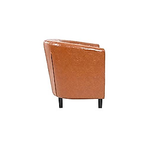 Emma Love Seat, Button Tufted Faux Leather Barrel Loveseat, Midcentury Modern 2 Seater Sofa Couch, Small Loveseat for Small Spaces, Bedrooms, Couches for Living Room, Easy Tool-Free Assembly - Caramel