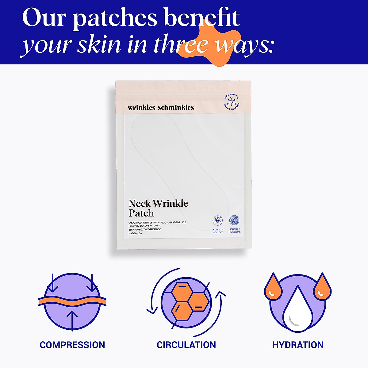 Wrinkles Schminkles Neck Wrinkle Patch - Reusable Silicone Smoothing Pads, Sensitively Formulated Wrinkle Patches. Reduce Wrinkles - Innovative Wrinkle Treatment - Targeting Neck Wrinkles (1 Pack)