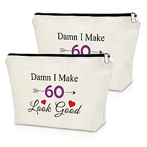 60th Birthday Gifts for Sister 2PCS Funny 60th Birthday Gifts Makeup Bag 60 Year Old Gifts for Women Bag 60 Birthday Party Theme Cosmetic Bag Sixty Birthday Decorations for Grandmother Wife Aunt