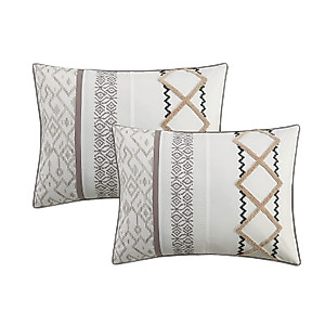 Grand Avenue Luxury 7 Piece Cozy Boho Comforter Set King Beige Embroidered Girls Bedding Premium Microfiber All Season Home Décor