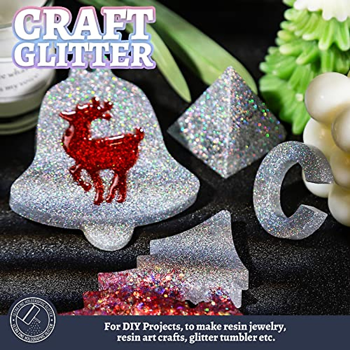 Holographic Ultra Fine Glitter, 180G/6.35OZ Resin Glitter Powder Sequins Flakes, 1/128" Metallic Iridescent Glitter for Resin Tumblers Art Crafts, Hair Face Body Nail Glitter, LEOBRO Silver Glitter