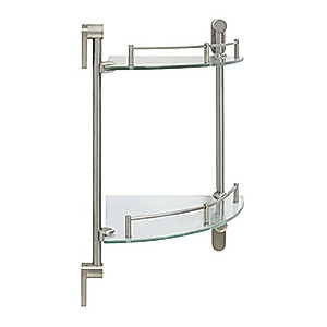 MODONA Double Corner Glass Shelf with Pre-Installed Rail - Satin Nickel - Oval Series - 5 Year Warrantee