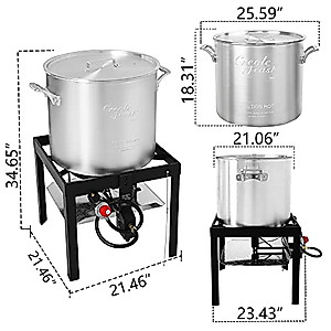Creole Feast SBK1001 Seafood Boiling Kit with Strainer, Outdoor Aluminum Propane Gas Boiler with 10 PSI Regulator, Silver