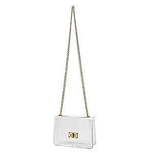 LOXOMU Women Clear Crossbody Purse Bag, Stadium Approved Clear Shoulder Bag Transparent Purse, See Through Handbag for Concerts, Travel, Festivals (Gold)