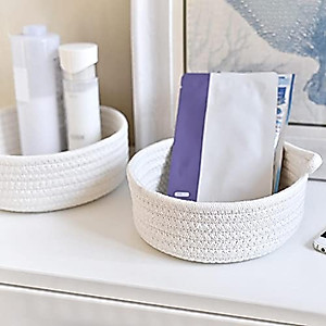 Bothyi 2 Pieces Round Small Woven Baskets Set Storage Gifts Mini Tray Montessori Rope Basket for Bedroom Drawer Nursery, White