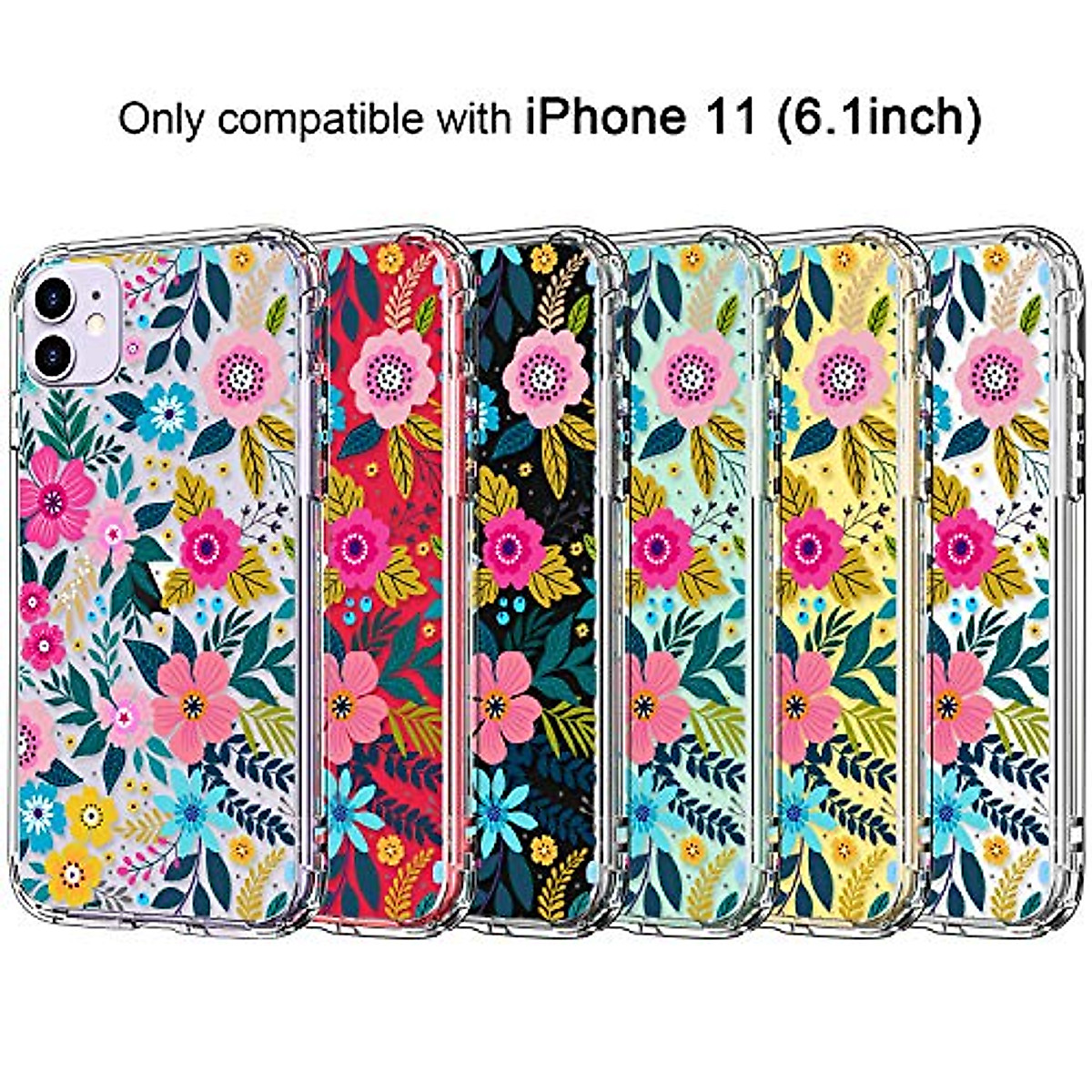 ICEDIO iPhone 11 Case with Screen Protector,Clear with Cute Colorful Blooming Floral Flower Patterns for Girls Women,Slim Fit TPU Cover Protective Phone Case for Apple iPhone 11 6.1 inch
