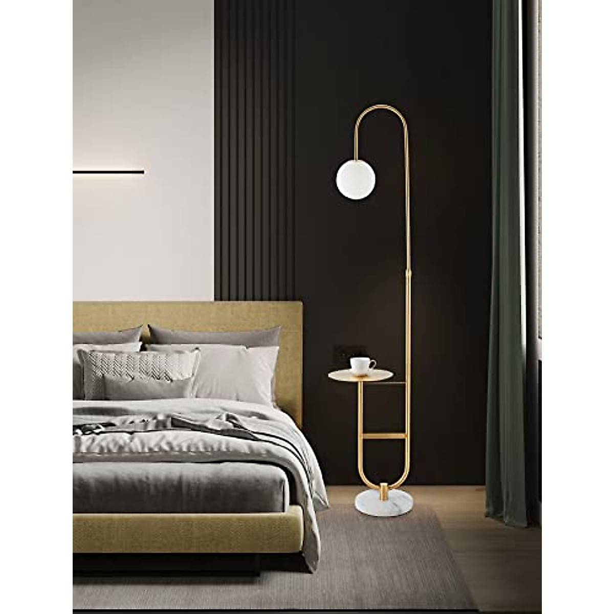 Michideco Floor Lamp with Shelf, Functional Bedside Lamp with Marble Table for Bedroom, Living Room or Office (with Mable Table)