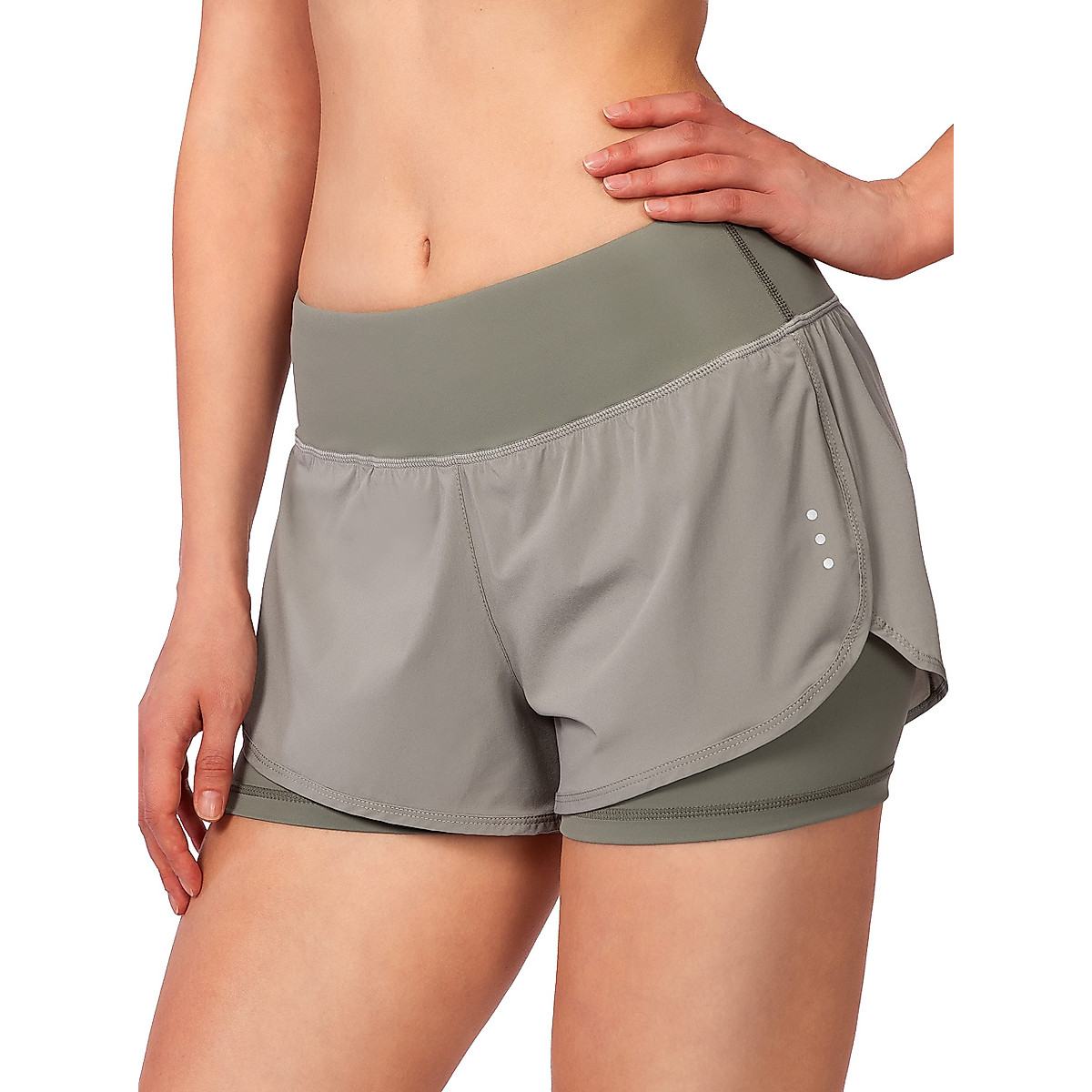 Soothfeel Women's 2 in 1 Running Shorts Workout Athletic Gym Yoga Shorts for Women with Pockets Green