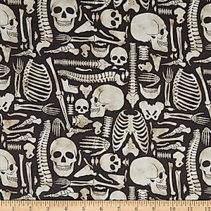 Springs Creative Halloween Boney Yard Black, Fabric by The Yard