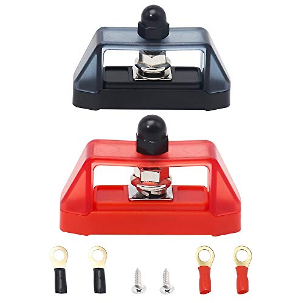RECOIL S1P-516 Busbar Single 5/16” Studs Power Distribution Block with Ring Terminals Pair Red & Black