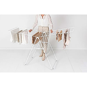 Brabantia HangOn Laundry Drying Rack (82ft / Fresh White) Compact, Foldaway, Adjustable Indoor Stainless Steel Clothes Horse