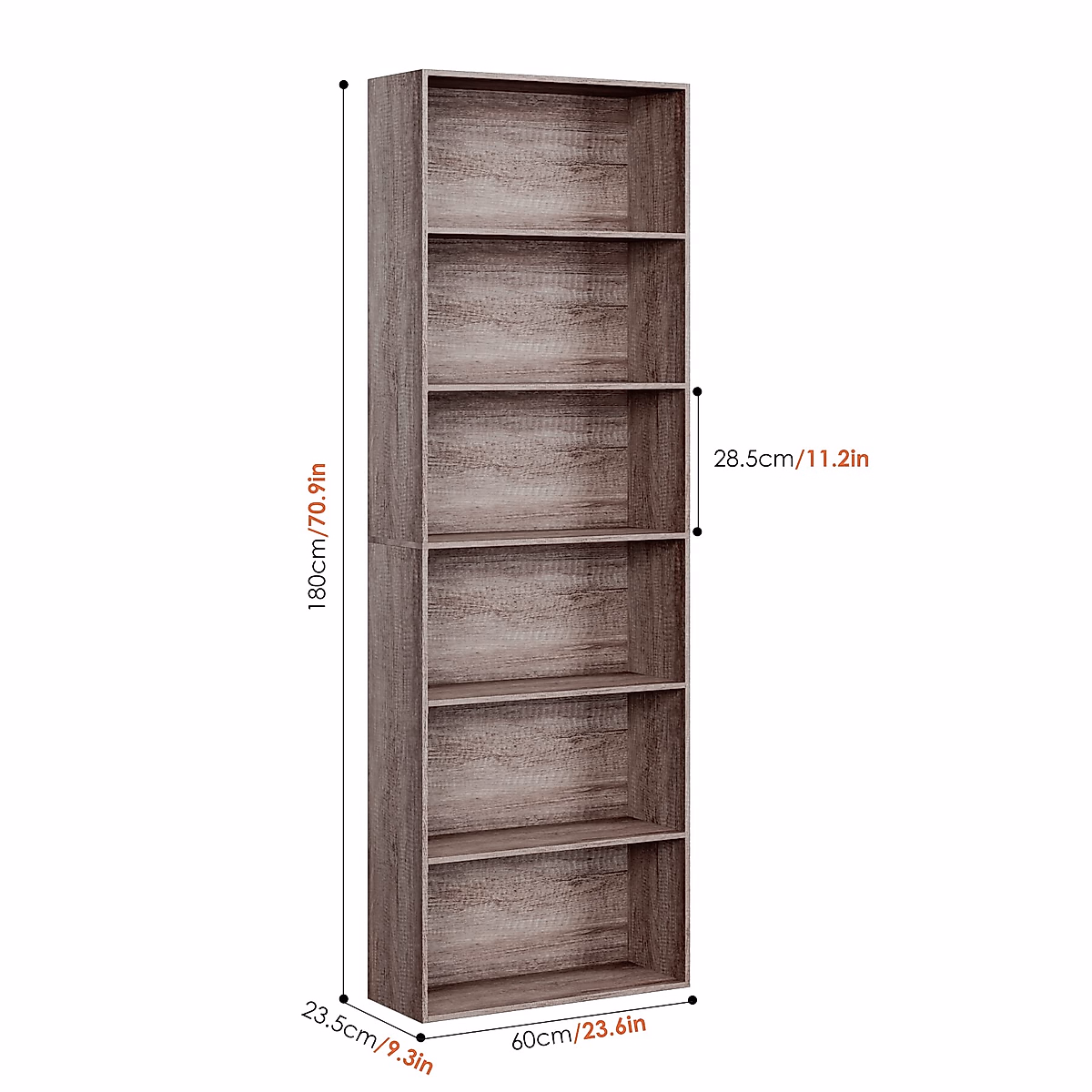 FOTOSOK 6-Tier Open Bookcase and Bookshelf, Freestanding Display Storage Shelves Tall Bookcase for Bedroom, Living Room and Office, Oak