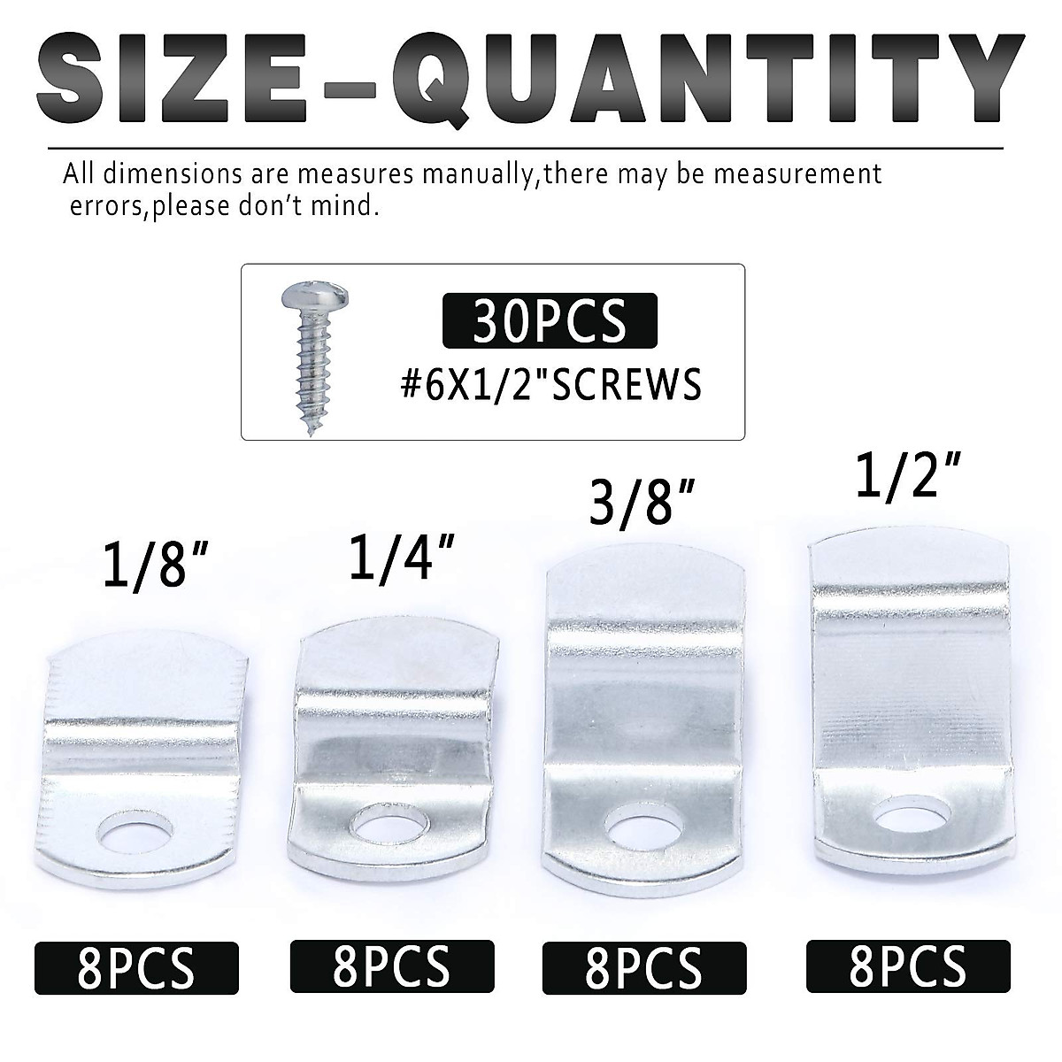 FENFEI Offset Canvas Clips with Screws, 32 Pack Heavy Duty Picture Framing Mirror Clips (1/8 inch, 1/4 inch, 3/8 inch, 1/2 inch)