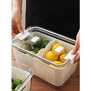 SHEBI PRODUCT - 3-Pack Refrigerator Organizer Bins- Clear Plastic Fridge Organizer for Fruit & Produce with Removeable Tray- Stackable Kitchen Organization- Fruit Containers for Fridge (White)