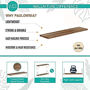 Wallniture Ponza Floating Bookshelves, Burnt 17"x4.5" Floating Shelves for Wall Storage, Set of 5 Wood Shelves for Bedroom, Bathroom, Kitchen, Living Room Decor