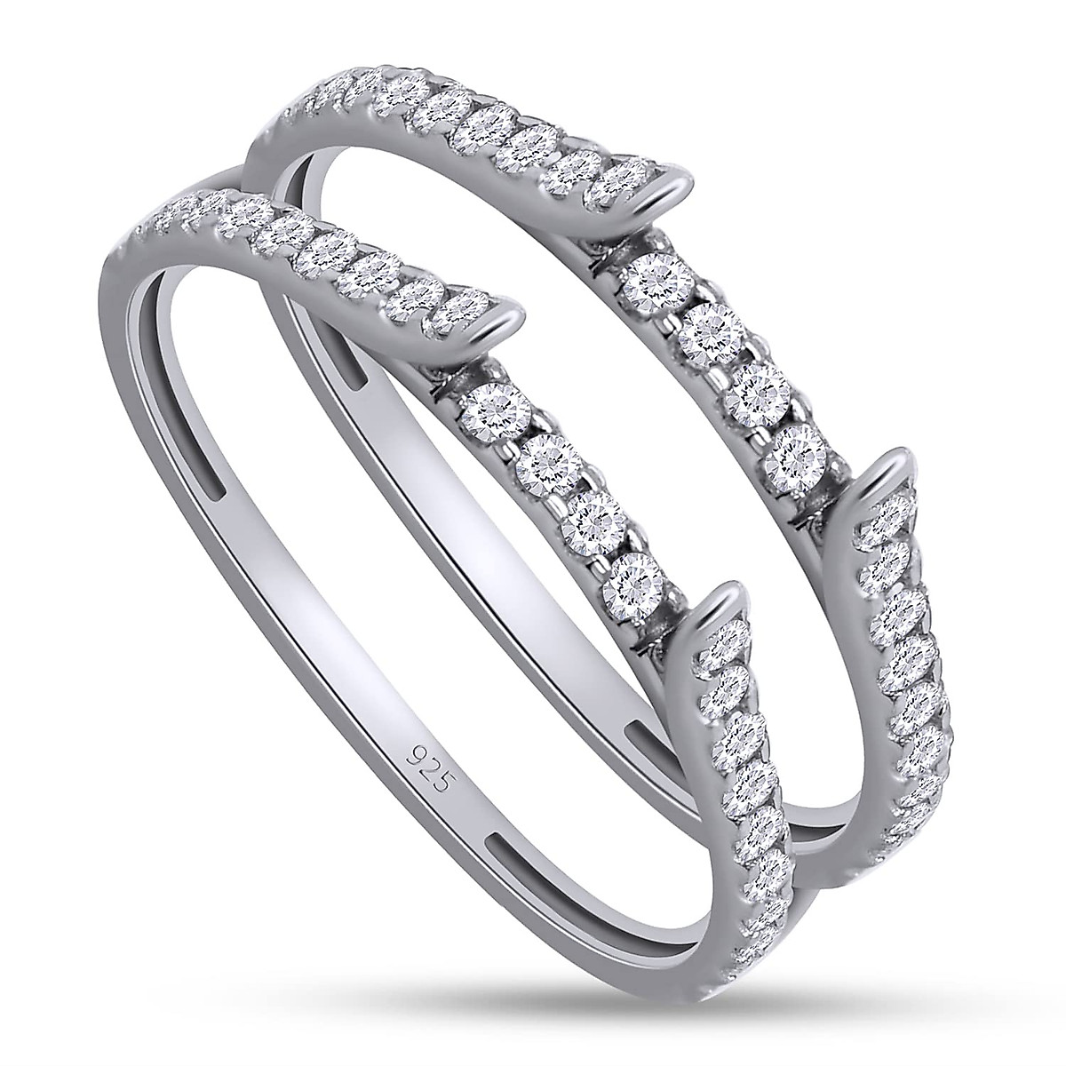 SAVEARTH DIAMONDS 1/2 ctw Round Lab Created Moissanite Diamond Cathedral Enhancer Ring Guard 14K White Gold Over Sterling Silver For Womens (0.50 Ctw)-6.5
