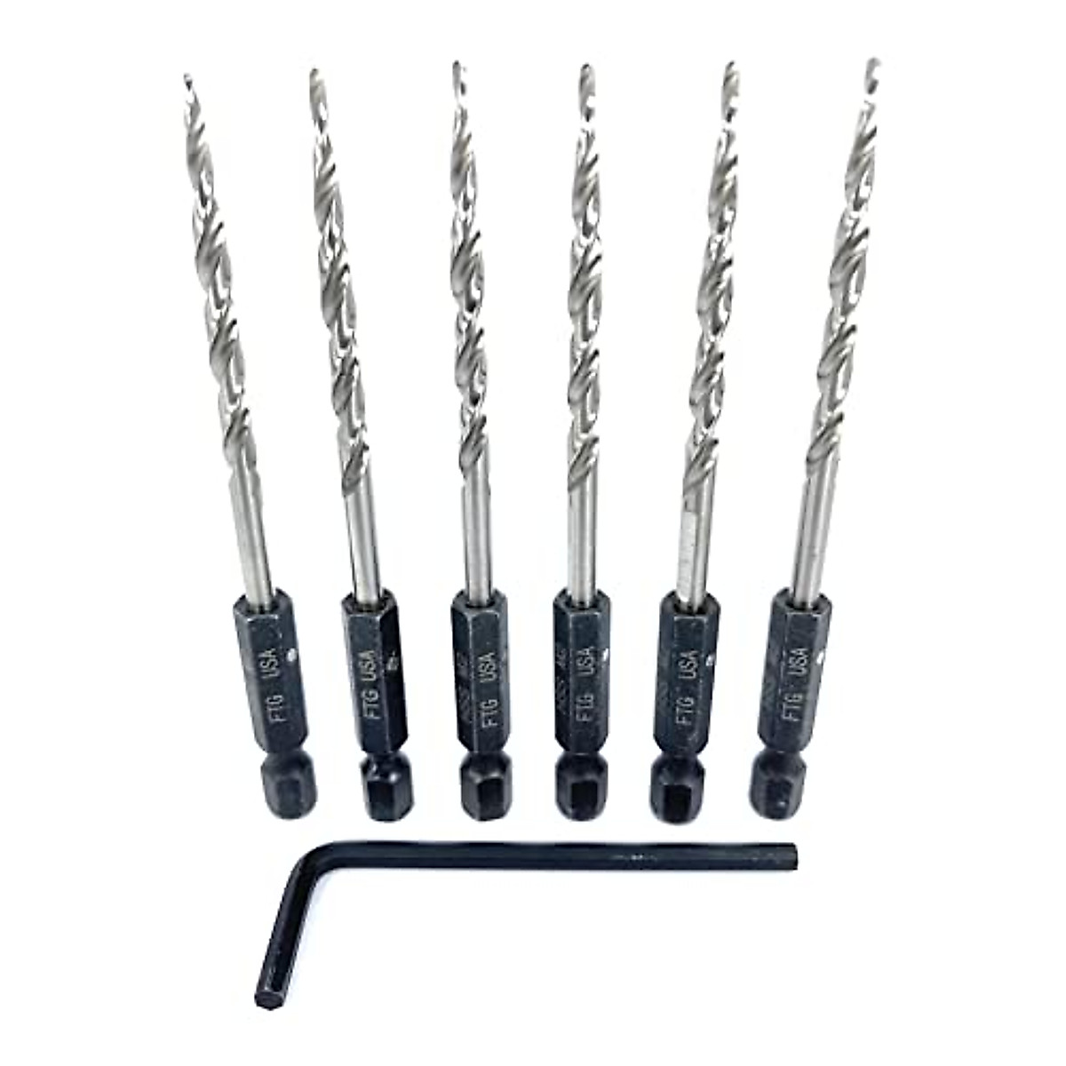 FTG USA Countersink Drill Bit Set 6 Pc #8(11/64") Wood Countersink Drill Bit, Pro Pack Countersink Bit, 1 Extra Tapered Drill Bit, 1 Stop Collar, 1 Hex Wrench, and 6 Pcs #8 (11/64") Replacement Drill