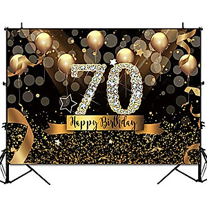 Sensfun Sparkle Gold 70th Birthday Backdrop Black Golden Balloons Photography Background for Women Shining Diamond Fabulous 70 Bday Party Decoration Supplies Happy 70th Birthday Photo Banner 7x5ft